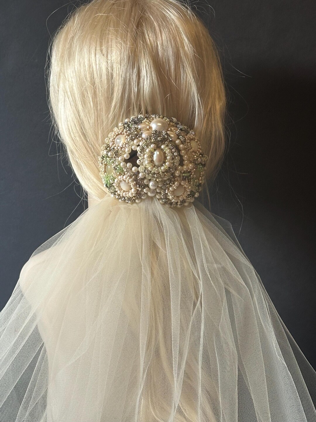 Bridal Bejeweled Chignon Cover Embroidered Pearls Crystals Colored ...
