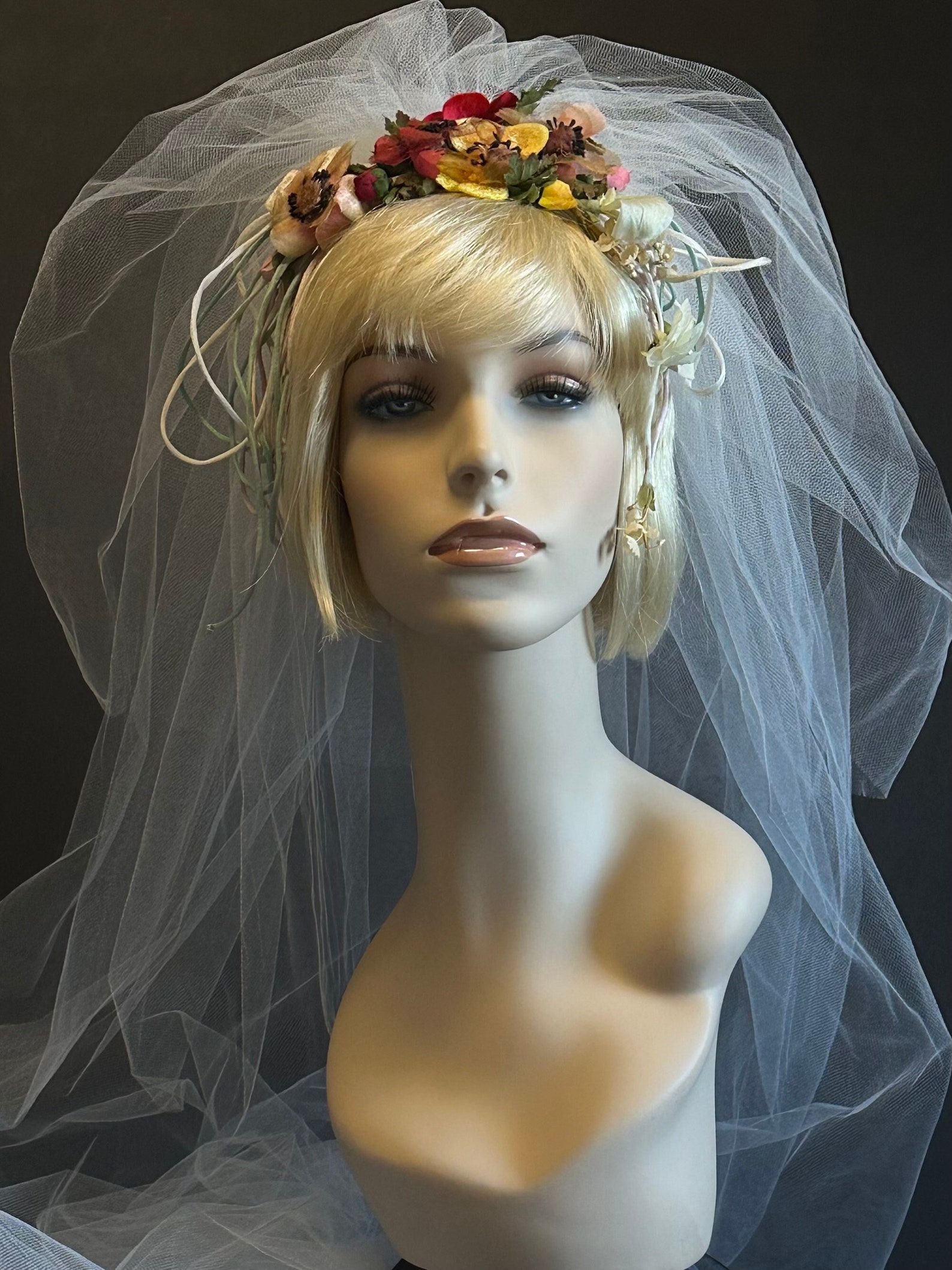 Floral Poppy Bridal Headpiece and Veil Wedding Bridal Head Ornament ...