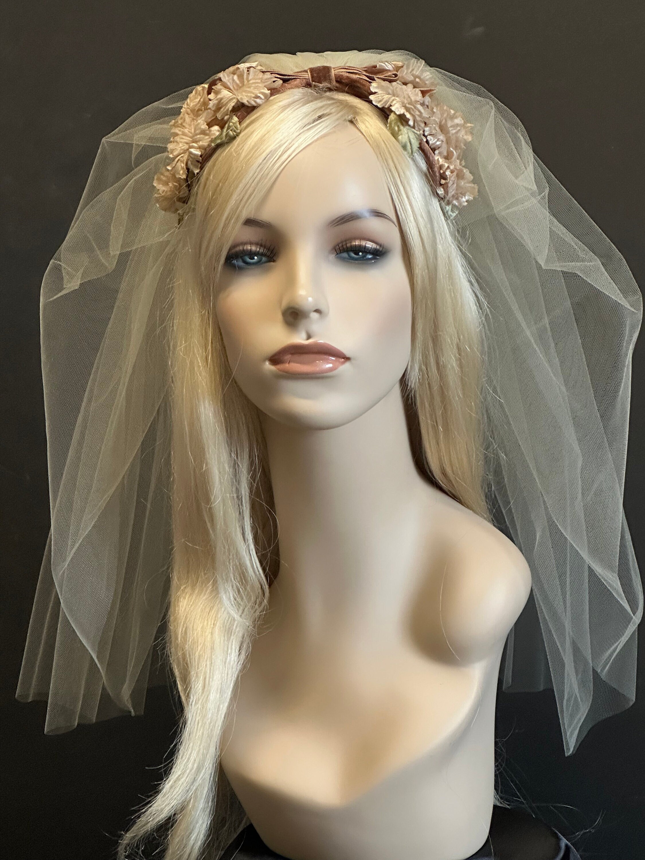 Vintage 60s French Bibi Bridal Headpiece: Ivory Flowers, Velvet Bow ...