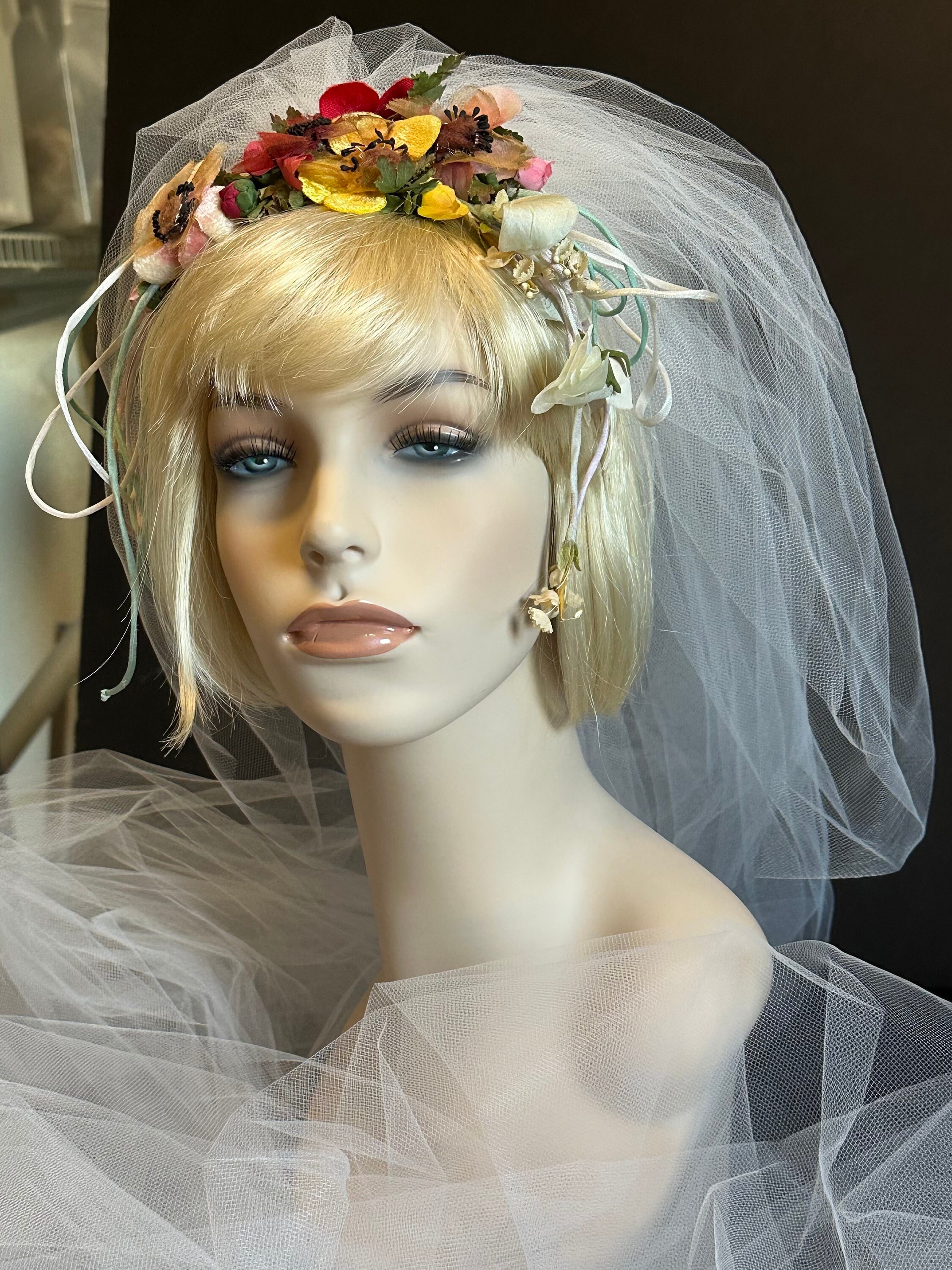 Floral Poppy Bridal Headpiece and Veil Wedding Bridal Head Ornament ...