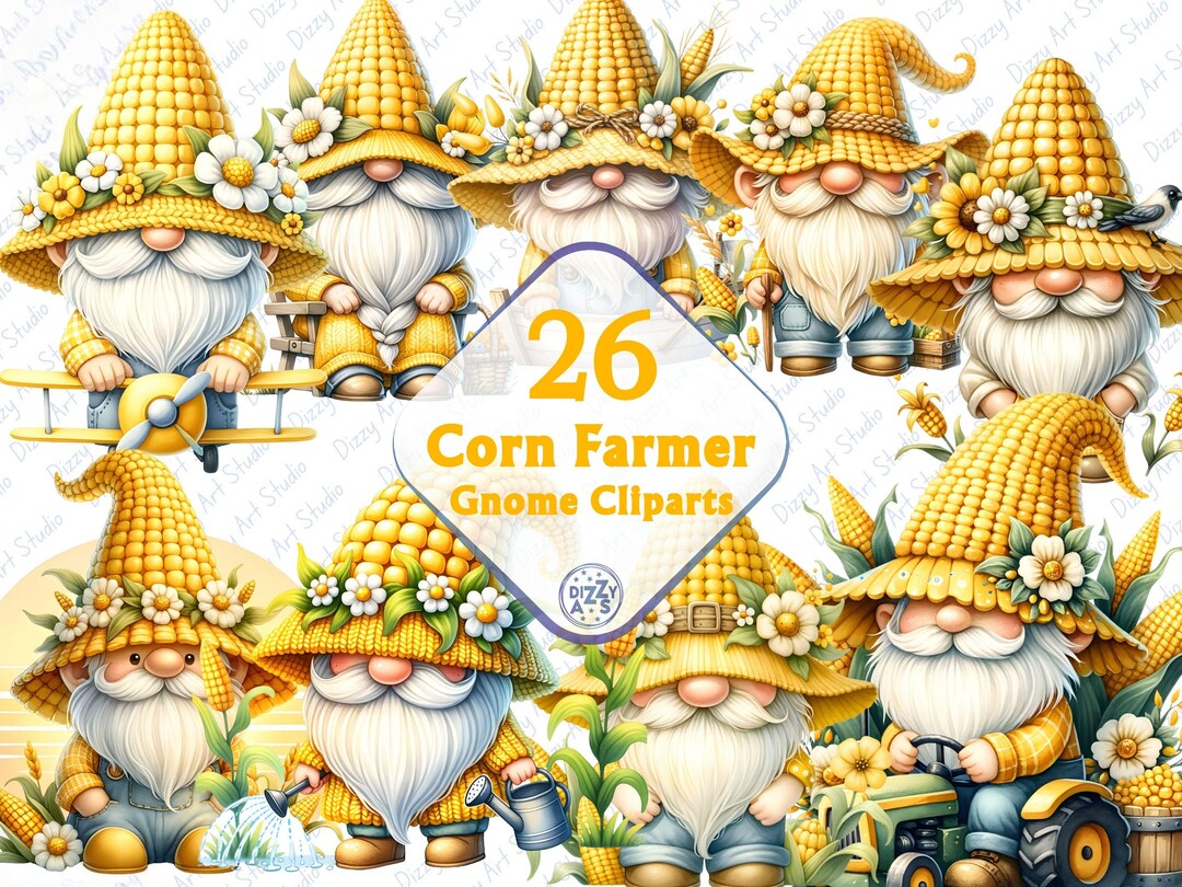 Watercolor Corn Farmer Gnome Clipart PNG - Farm Gnome Bundle, Gnome PNG ...