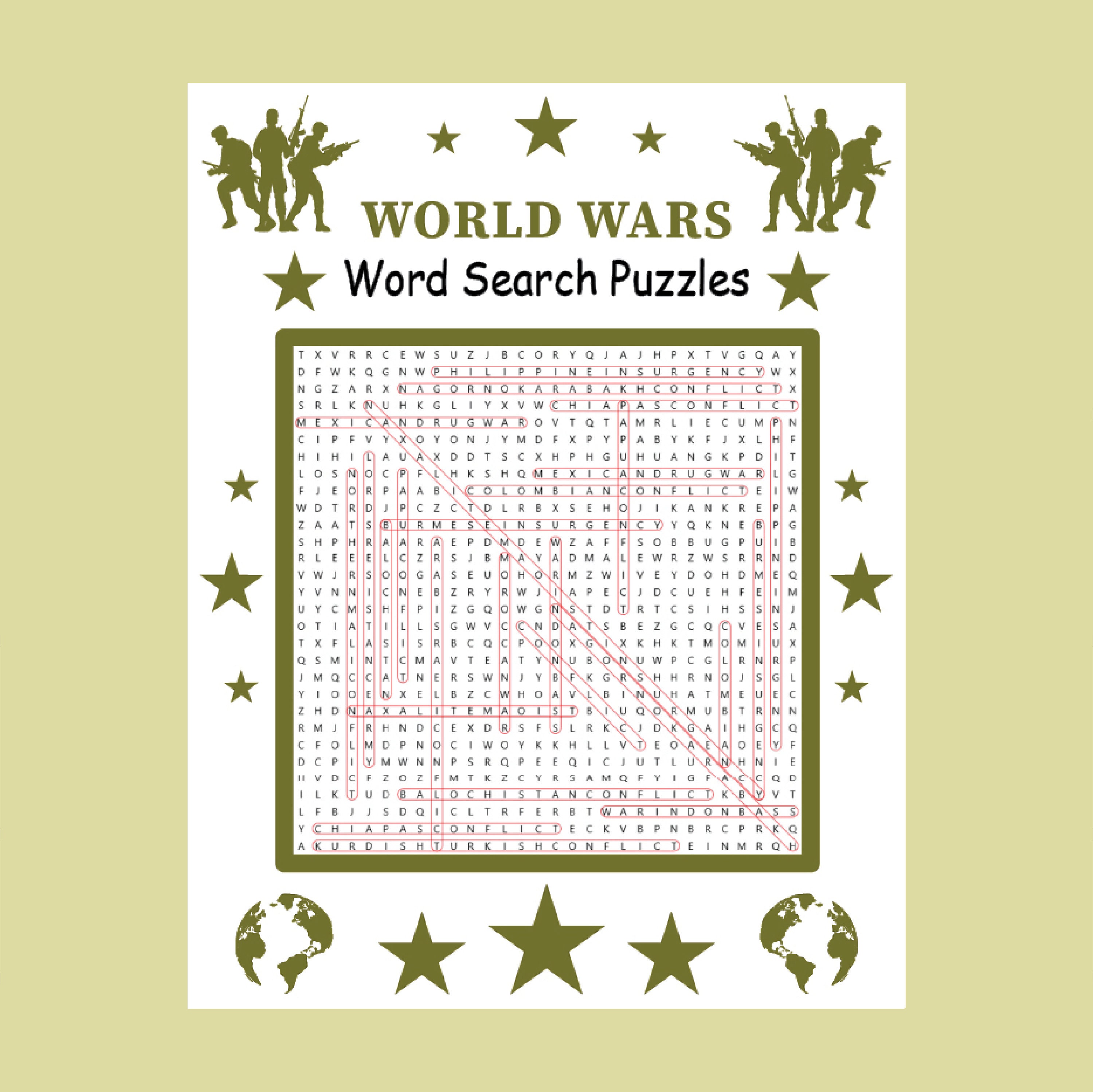 World Wars Word Search Puzzle Worksheet Activity Printable Puzzle Pages ...