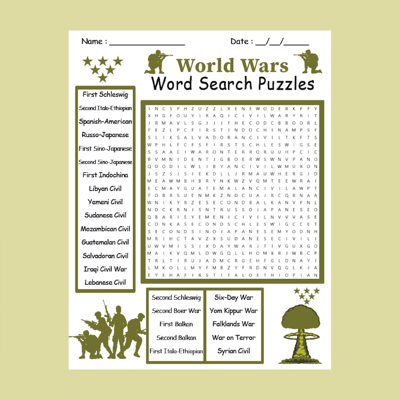 World Wars Word Search Puzzle Worksheet Activity Printable Puzzle Pages ...