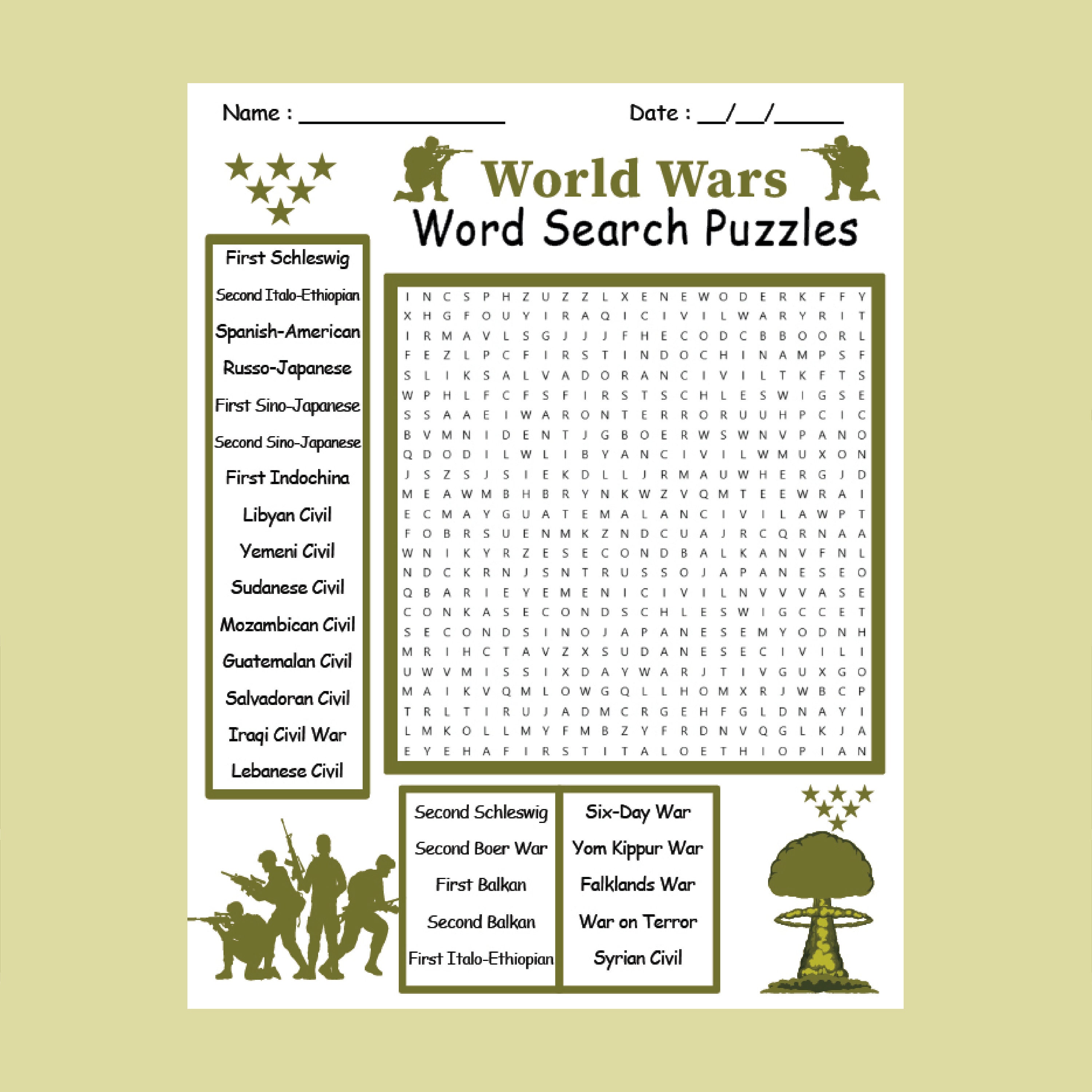 World Wars Word Search Puzzle Worksheet Activity Printable Puzzle Pages ...