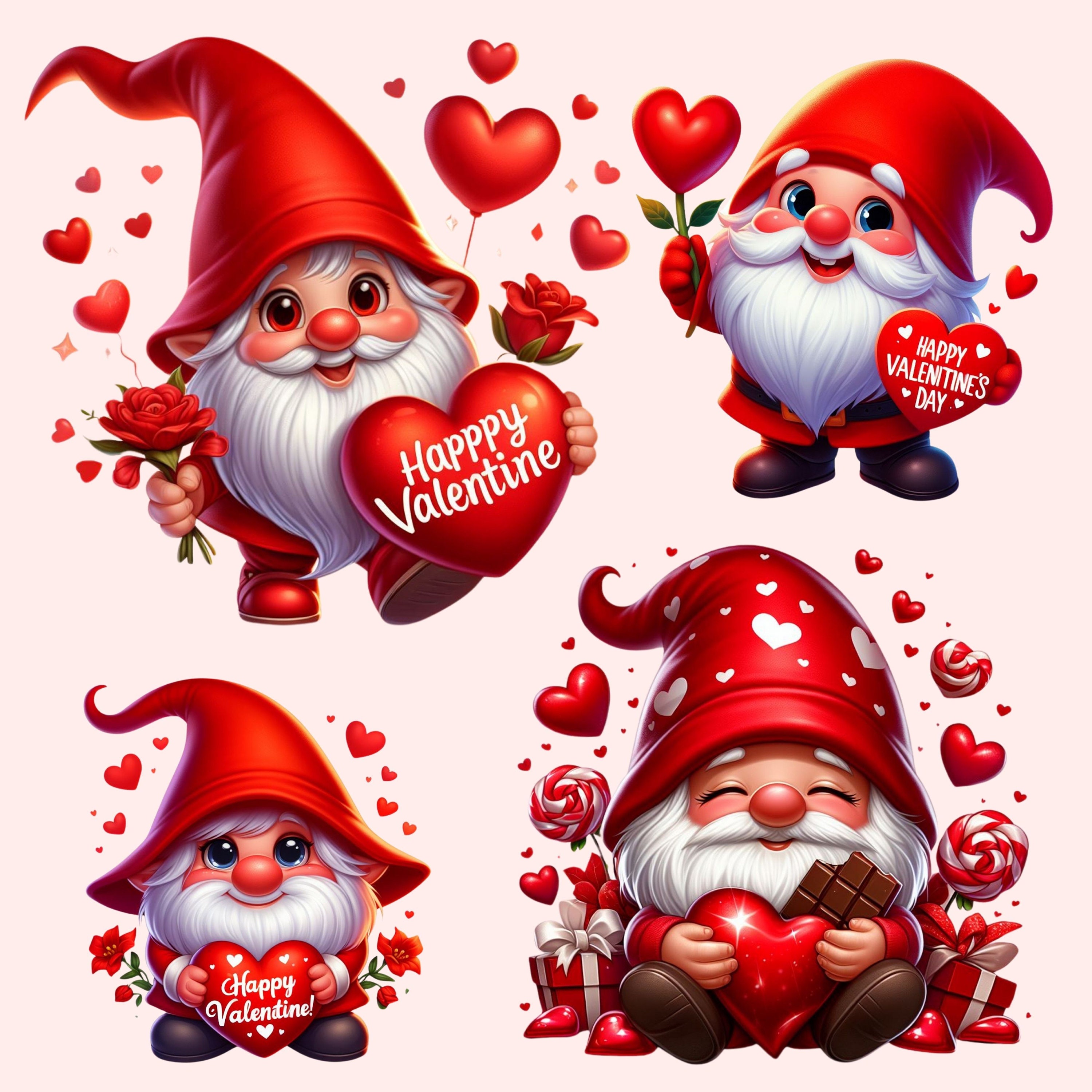 Valentines Gnome Clipart Bundle, 34 PNG Valentine Gnomes Clipart ...