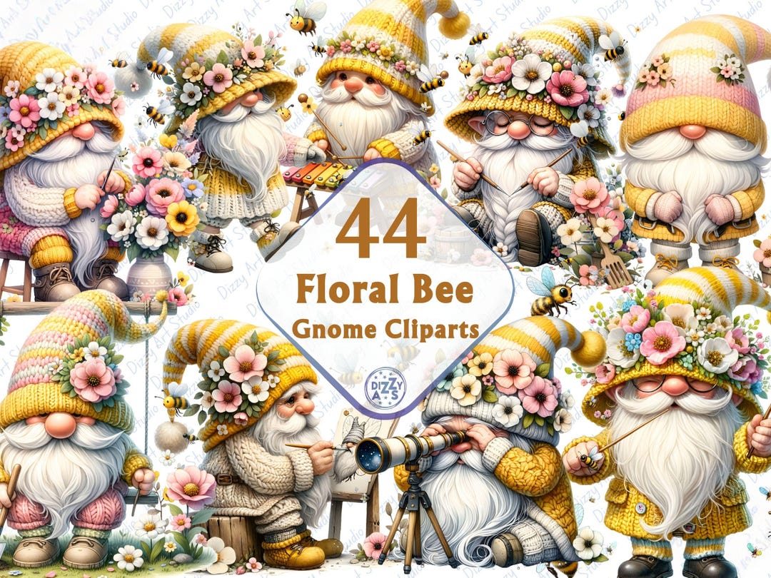 Watercolor Honey Bee Gnomes Clipart PNG - Watercolor Bee Gnome, Honey ...