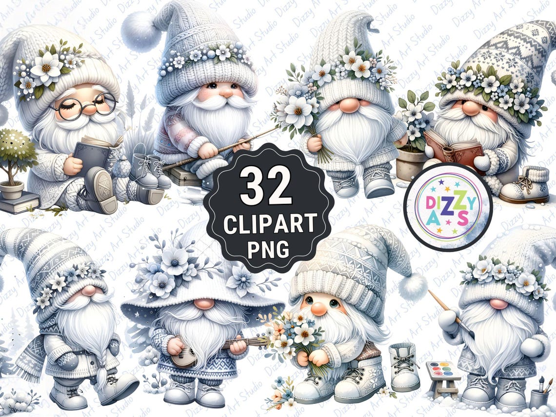 Watercolor Gnome Bundle PNG White Winter Gnomes Clipart, Winter ...