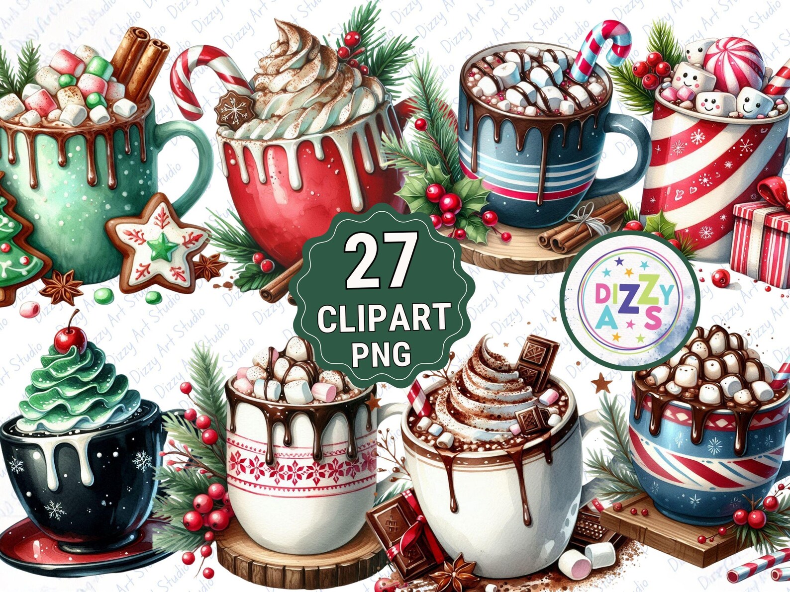 Watercolor Hot Chocolate Clipart - 27 PNG Hot Cocoa Bundle, Cozy Winter ...