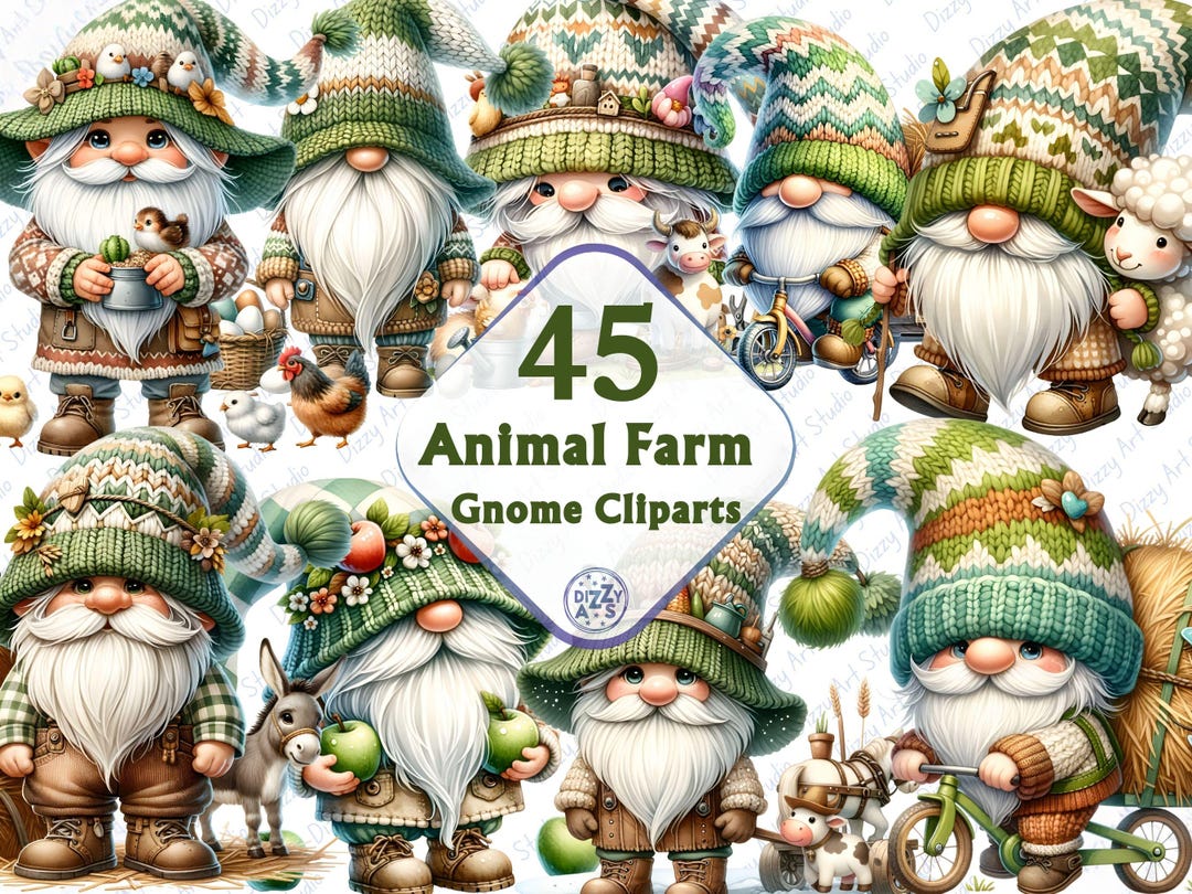 Watercolor Animal Farm Gnome PNG Clipart Bundle - Farmers Market, Fairy ...