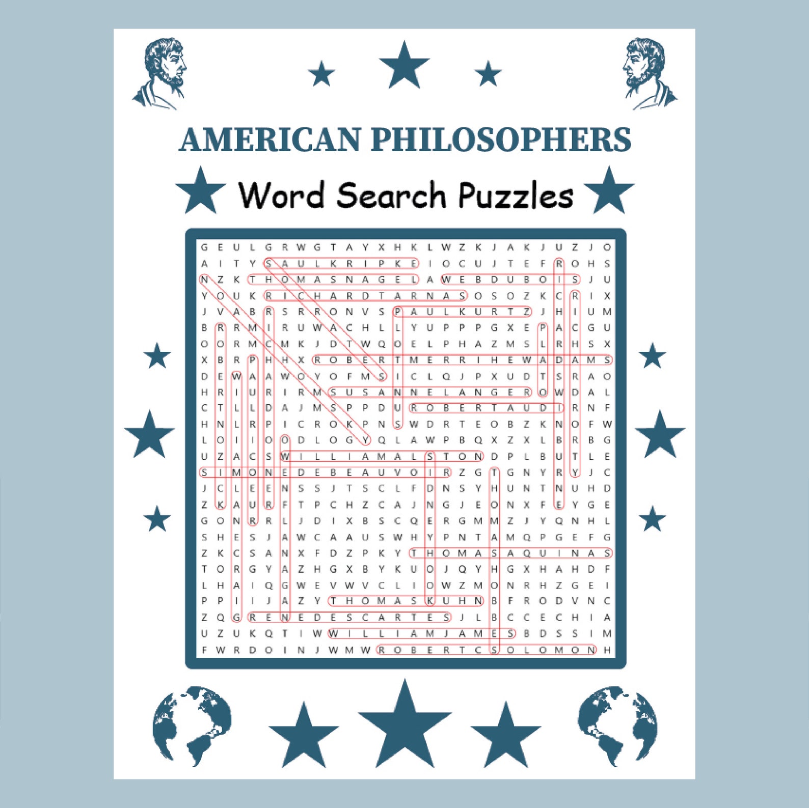 American Philosophers Word Search Puzzle Worksheet Activity Printable ...