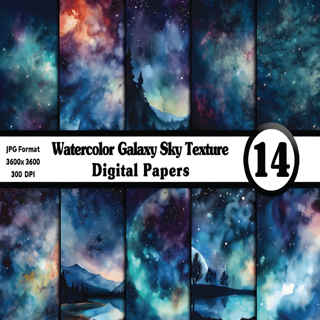 Watercolor Galaxy Sky Digital Papers, Watercolor Night Sky Texture ...