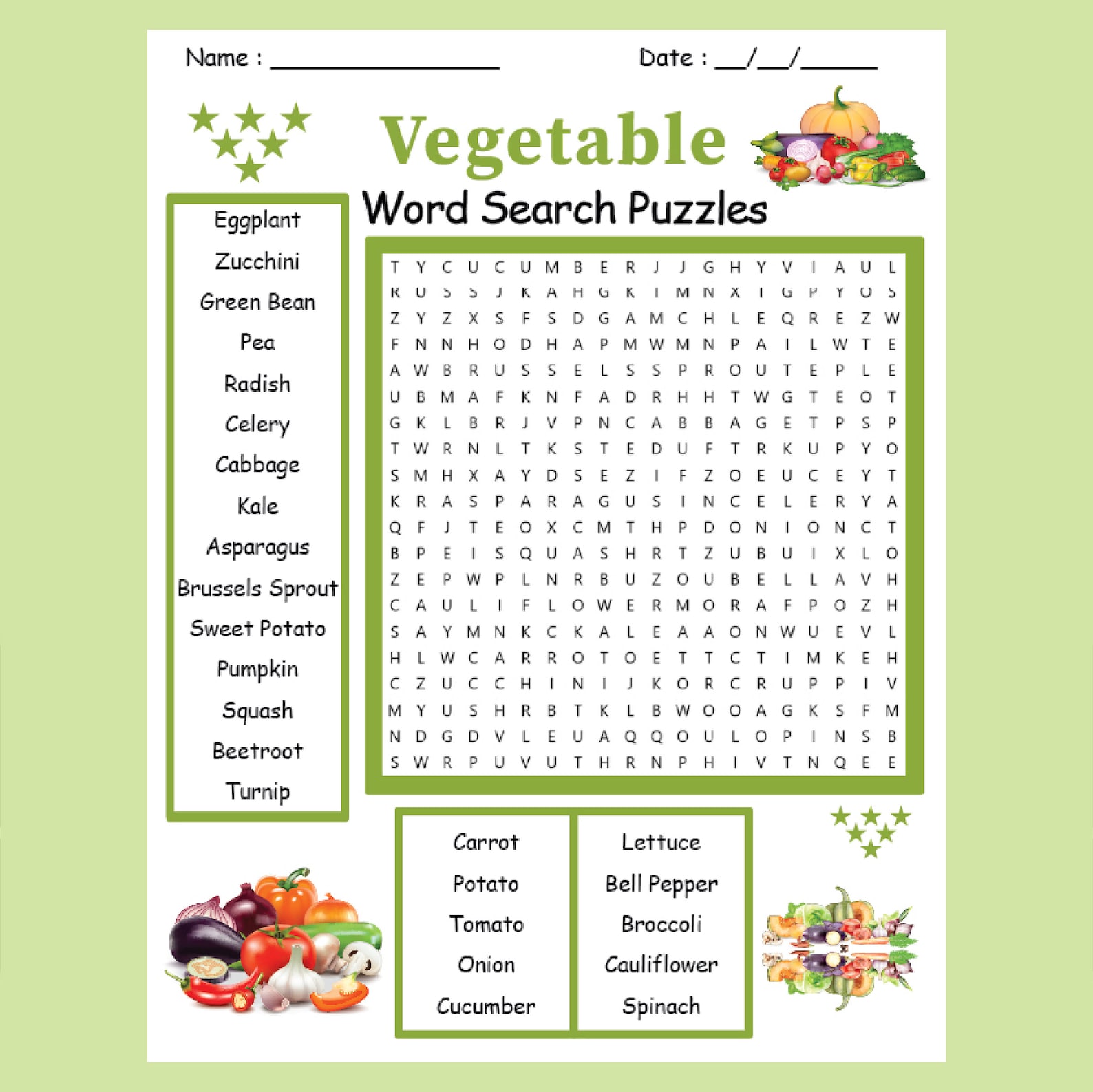 Vegetable Word Search Puzzle Worksheet Activity | 100 Printable Puzzle ...