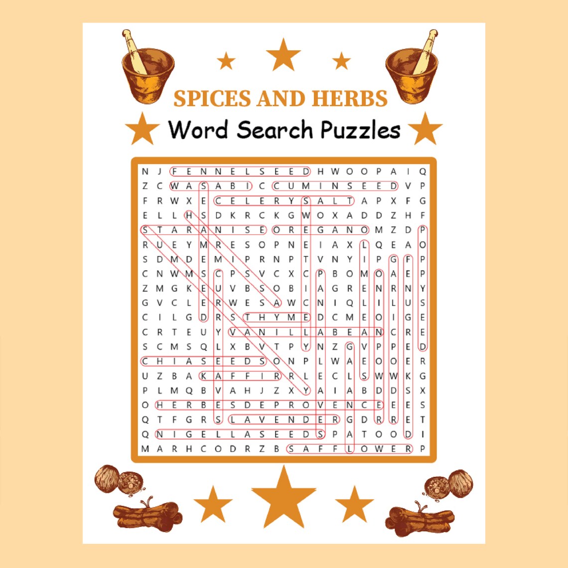 Spices and Herbs Word Search Puzzle Worksheet Activity | 100 Printable ...