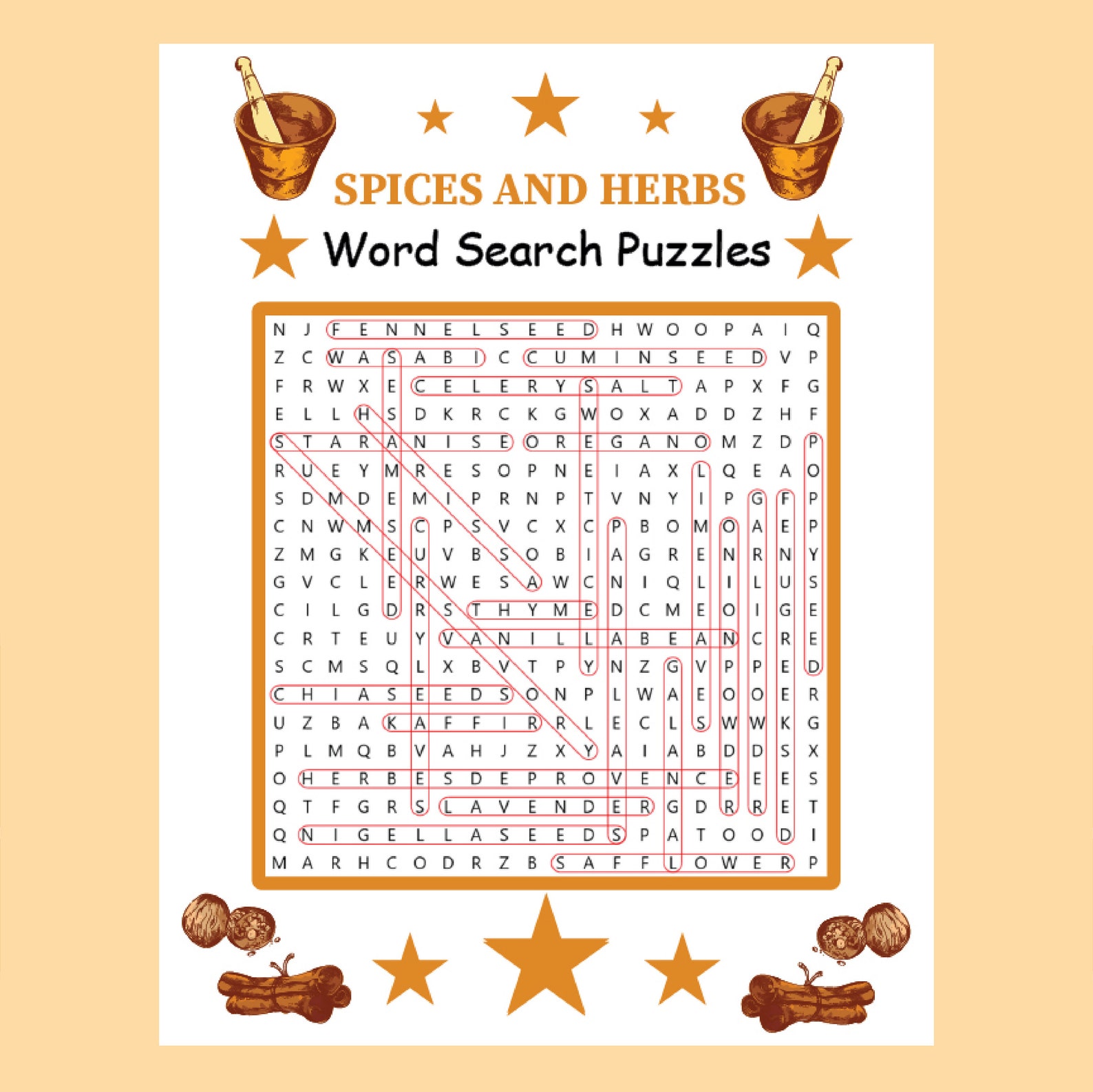 Spices and Herbs Word Search Puzzle Worksheet Activity | 100 Printable ...