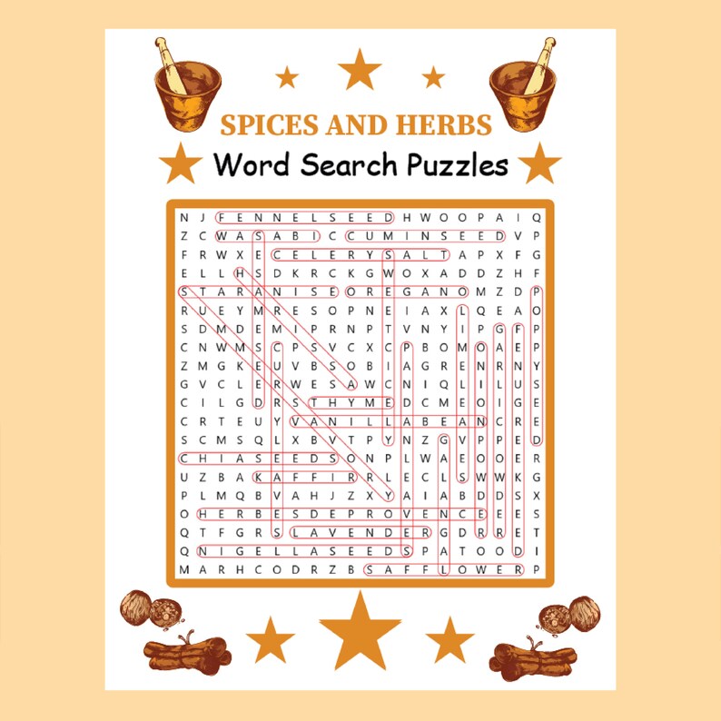 Spices and Herbs Word Search Puzzle Worksheet Activity | 100 Printable ...