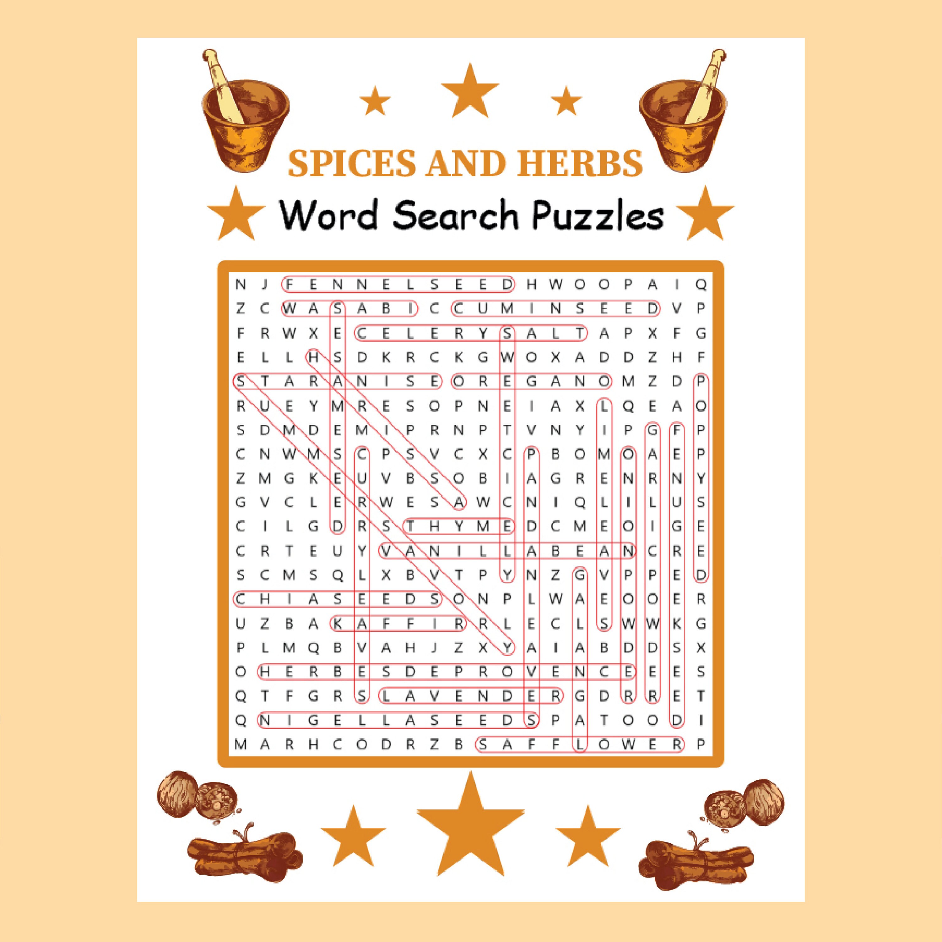 Spices and Herbs Word Search Puzzle Worksheet Activity | 100 Printable ...