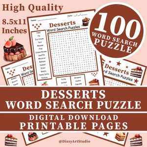 Desserts Word Search Puzzle Worksheet Activity | 100 Printable Puzzle ...