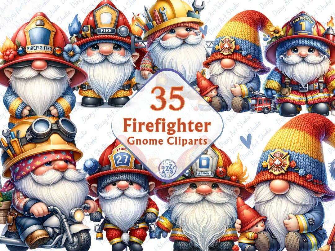 Watercolor Firefighter Gnomes PNG, Fireman Gnomes Clipart, Fire Truck ...