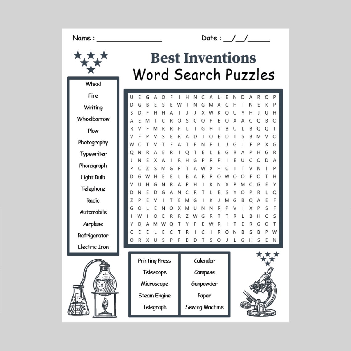 Inventions Word Search Puzzle Worksheet Activity | Printable Puzzle ...
