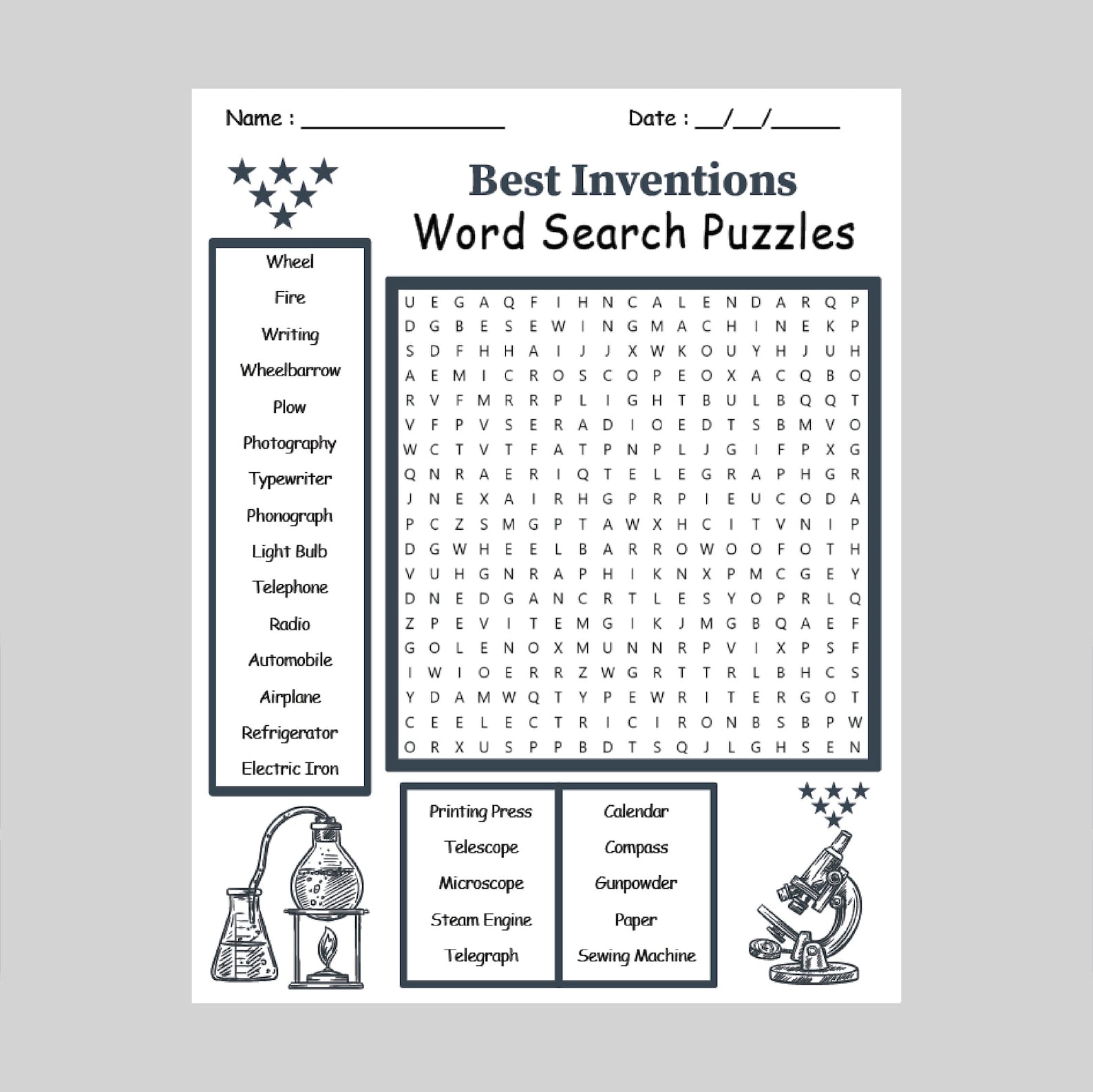 Inventions Word Search Puzzle Worksheet Activity | Printable Puzzle ...