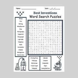 Inventions Word Search Puzzle Worksheet Activity | Printable Puzzle ...