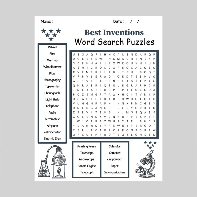 Inventions Word Search Puzzle Worksheet Activity | Printable Puzzle ...