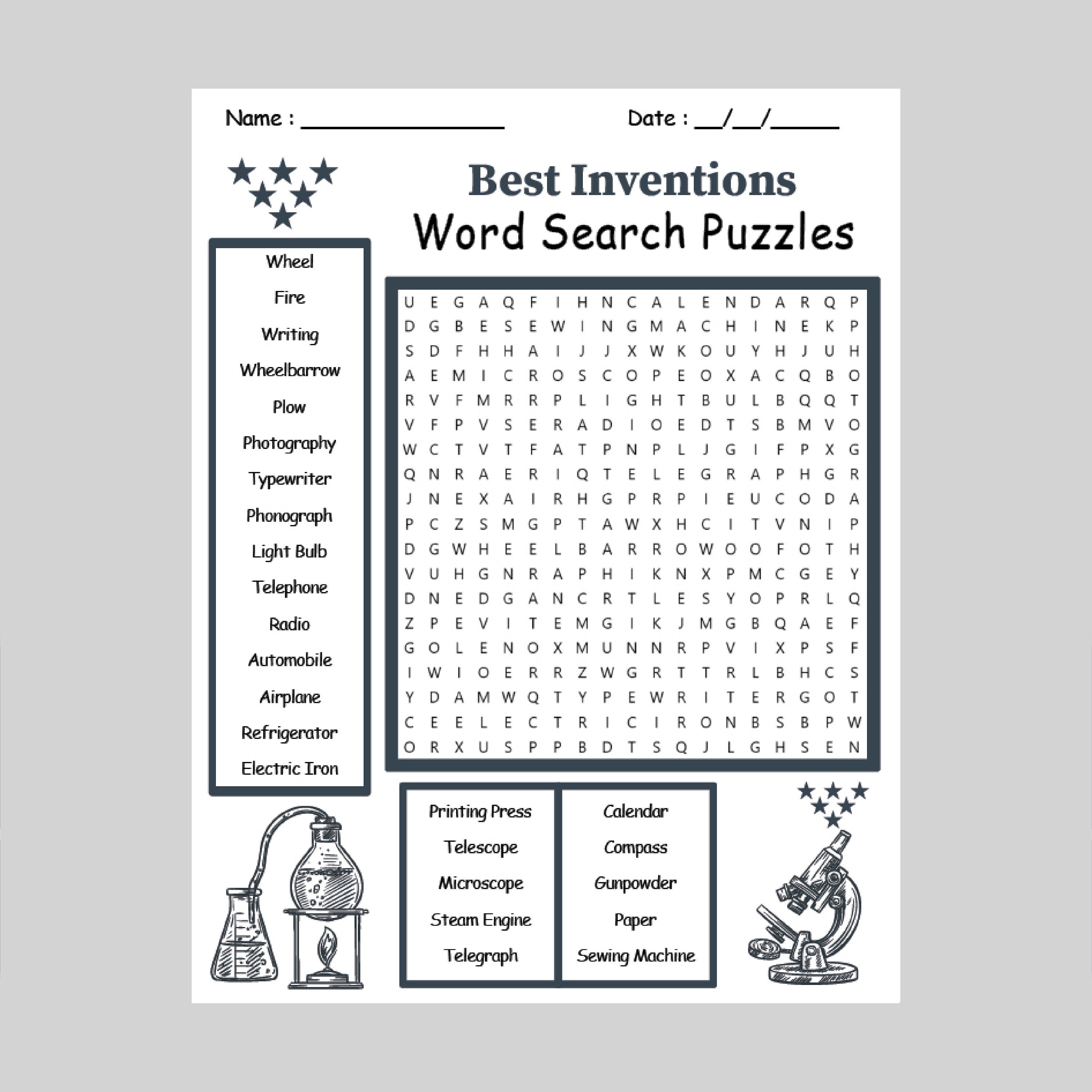 Inventions Word Search Puzzle Worksheet Activity | Printable Puzzle ...