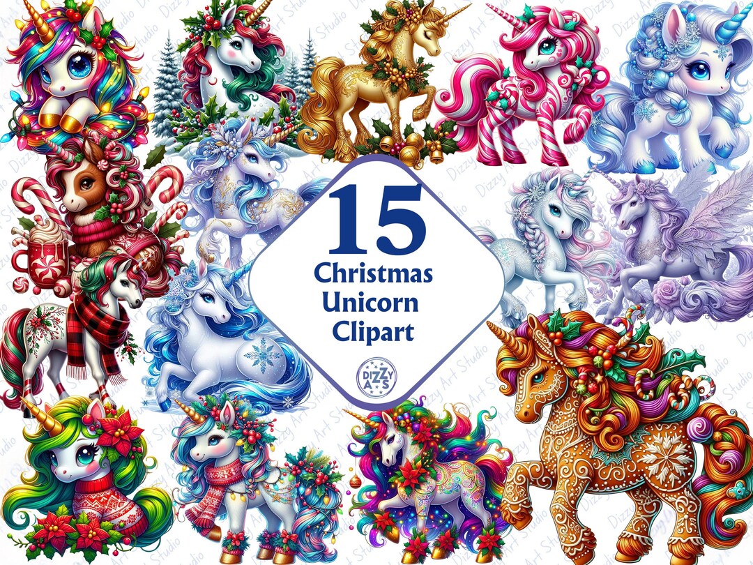 Christmas Unicorn Clipart, Holiday Unicorns, Festive Unicorn Designs ...