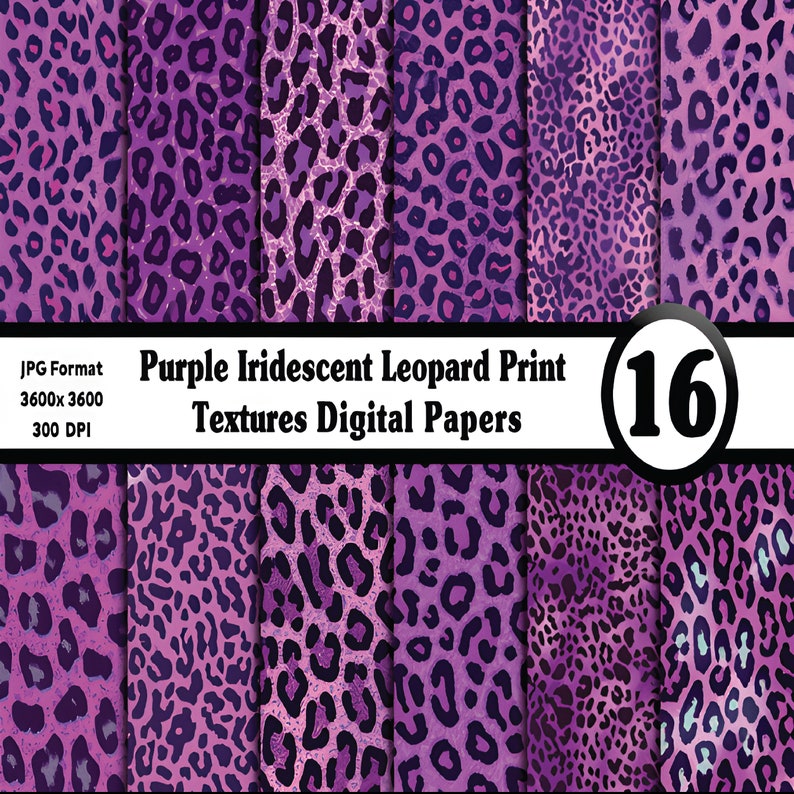 Purple Iridescent Leopard Print Digital Paper, 12x12 300 Dpi, Fur ...