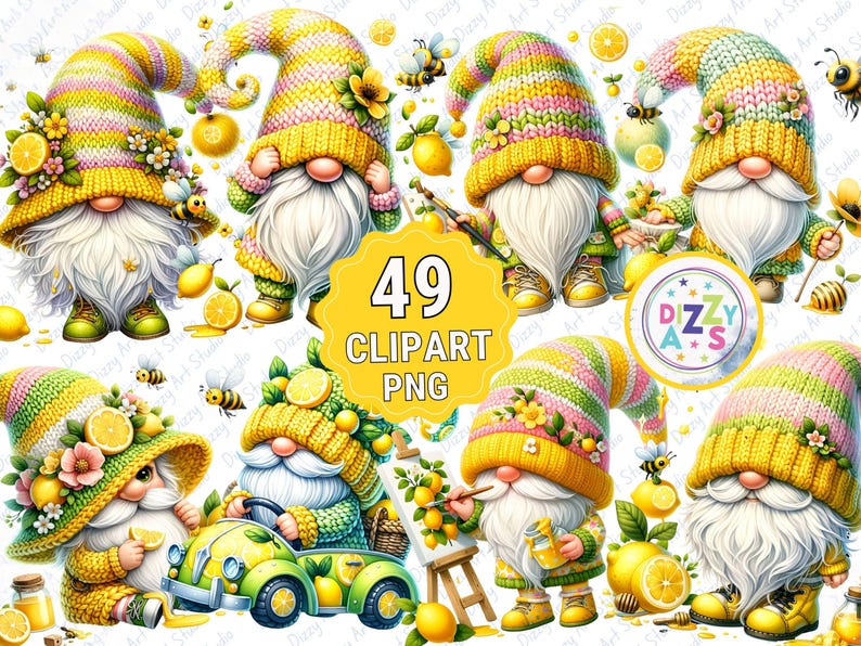 Watercolor Honey Lemon Bee Gnomes Clipart - Bee Gnome PNG, Watercolor ...