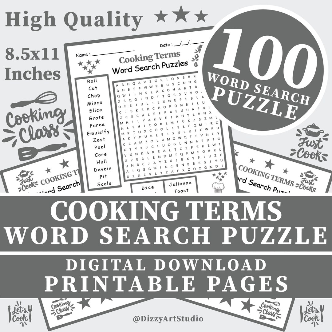Cooking Terms Word Search Puzzle Worksheet Activity 100 Printable ...