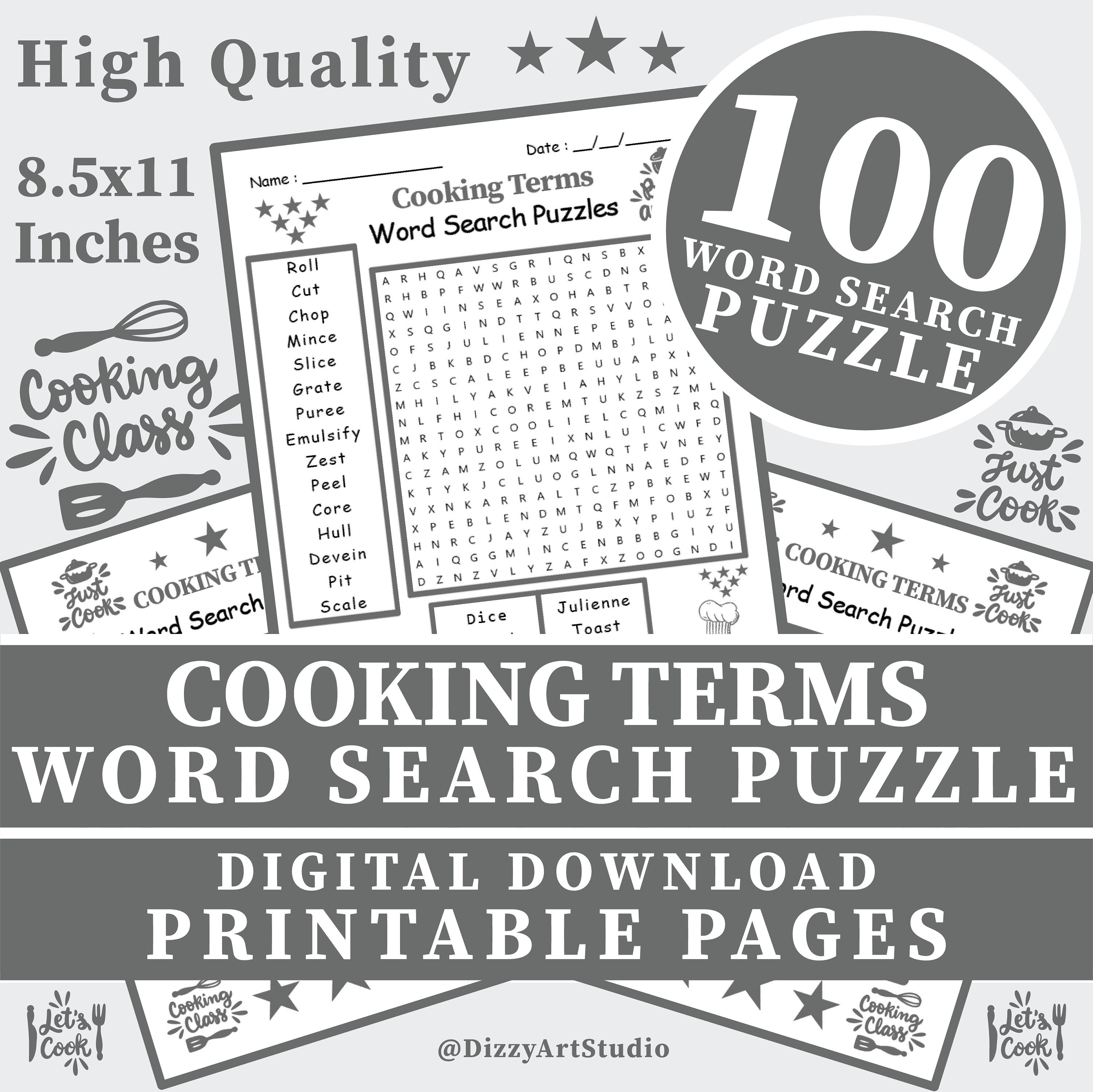 Cooking Terms Word Search Puzzle Worksheet Activity 100 Printable ...