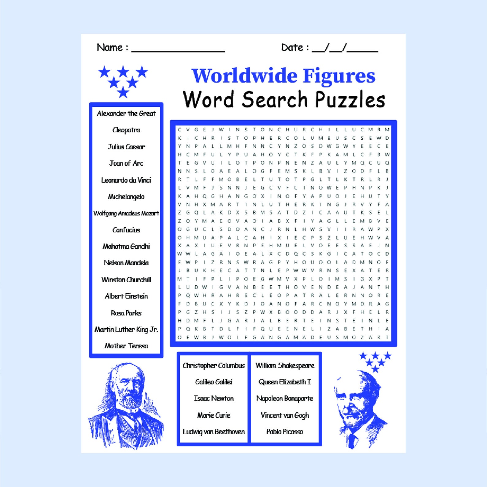 Worldwide Figures Word Search Puzzle Worksheet Activity | Printable ...