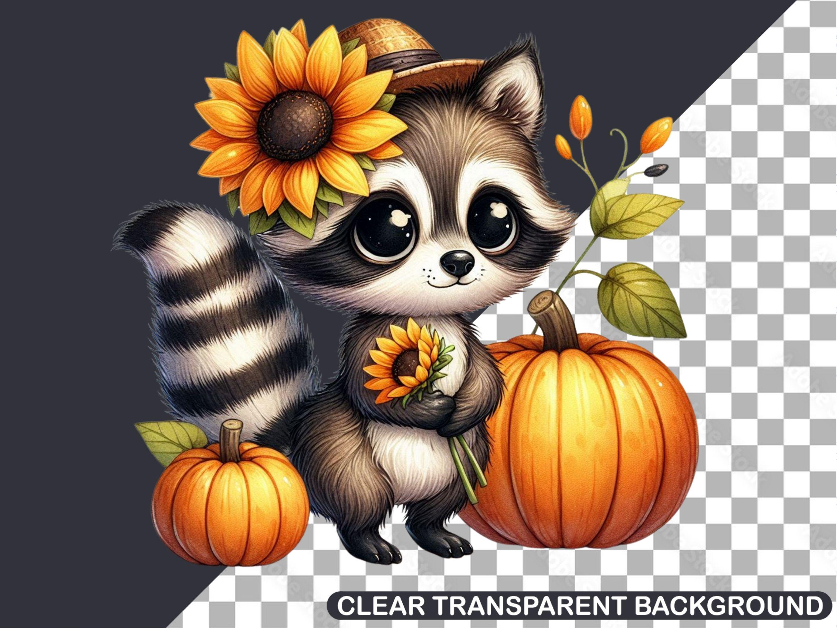Raccoon Fall Clipart 10 PNG Images, Sunflowers & Pumpkins, Transparent ...