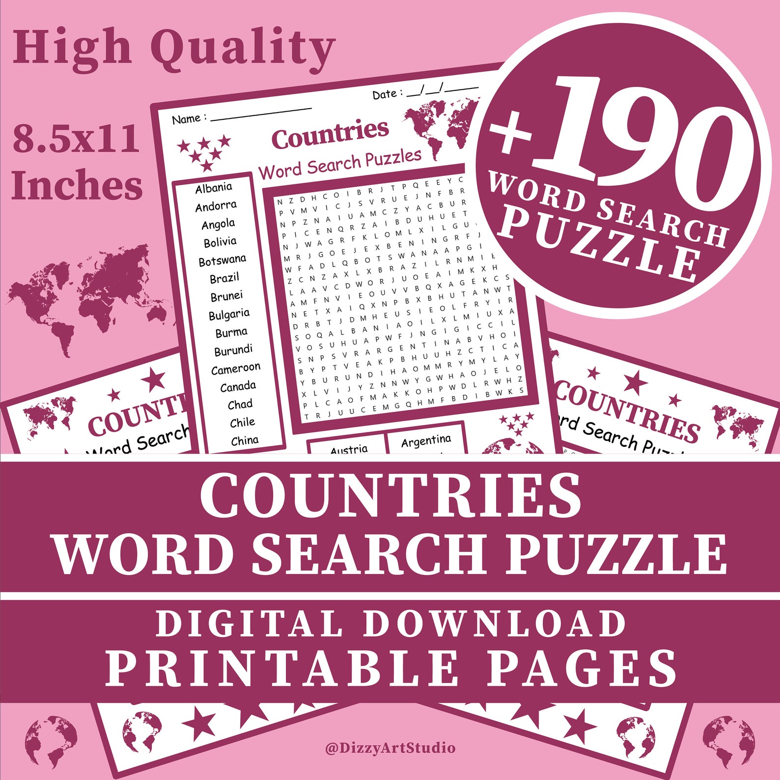 Countries Word Search Puzzle Worksheet Activity | +190 Printable Puzzle ...