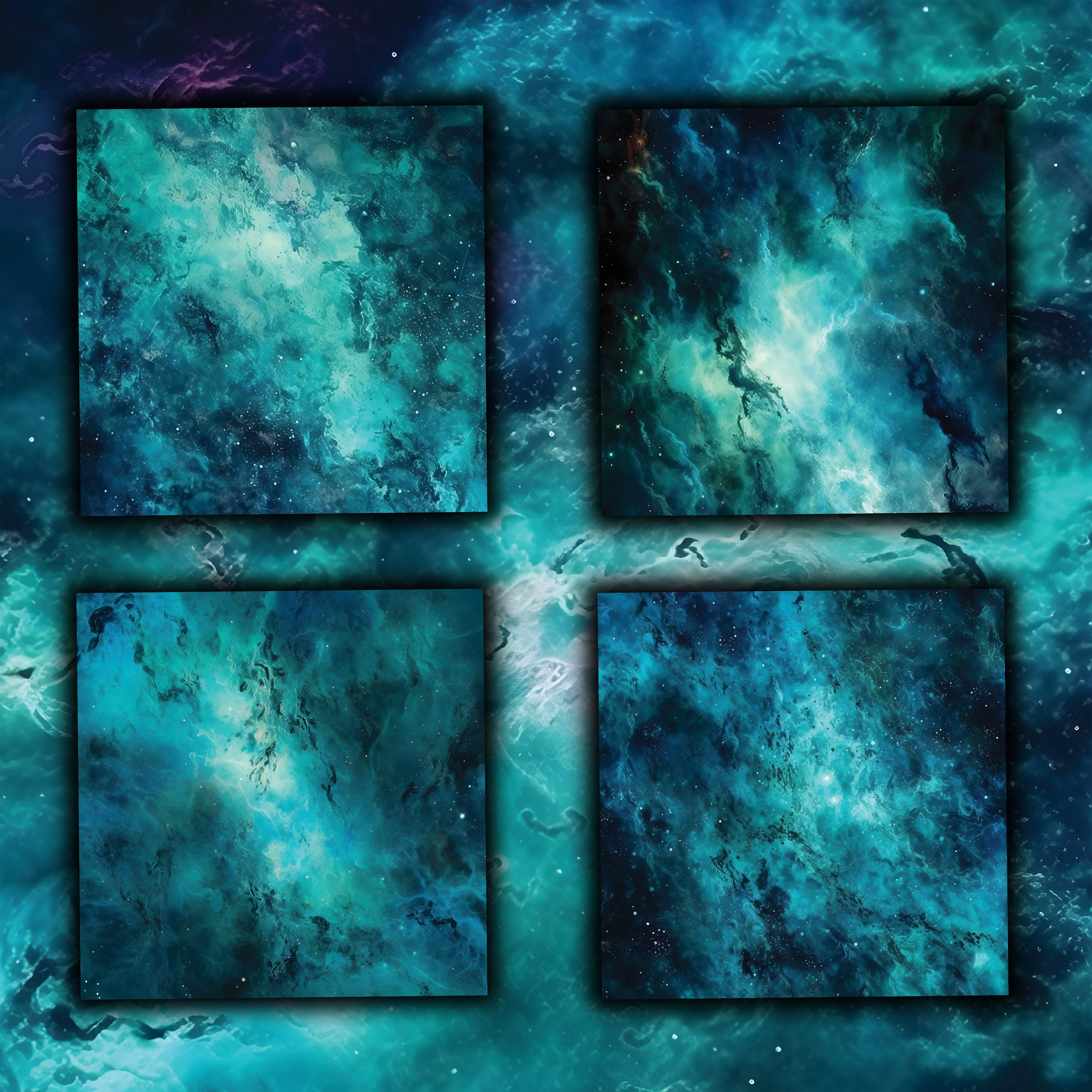 Aqua Galaxy Sky Digital Papers, Watercolor Night Sky Texture Background ...