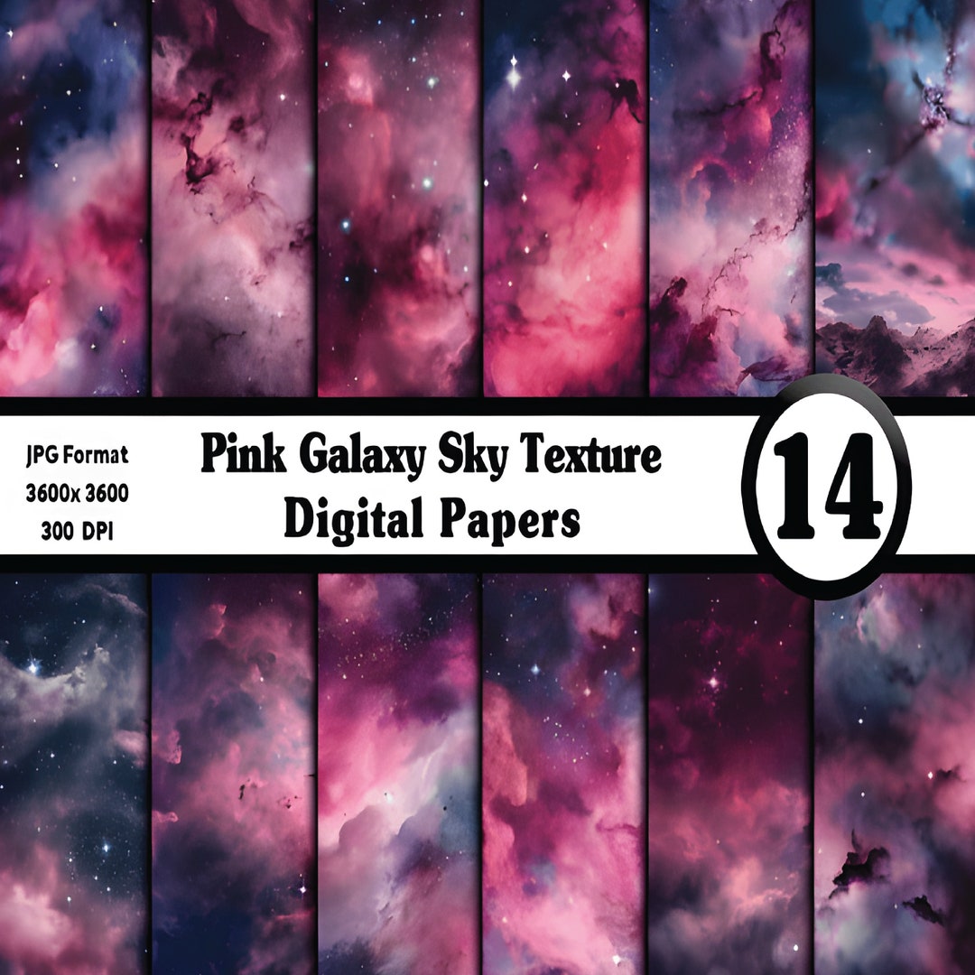 Pink Galaxy Sky Digital Papers, Watercolor Night Sky Texture Background ...