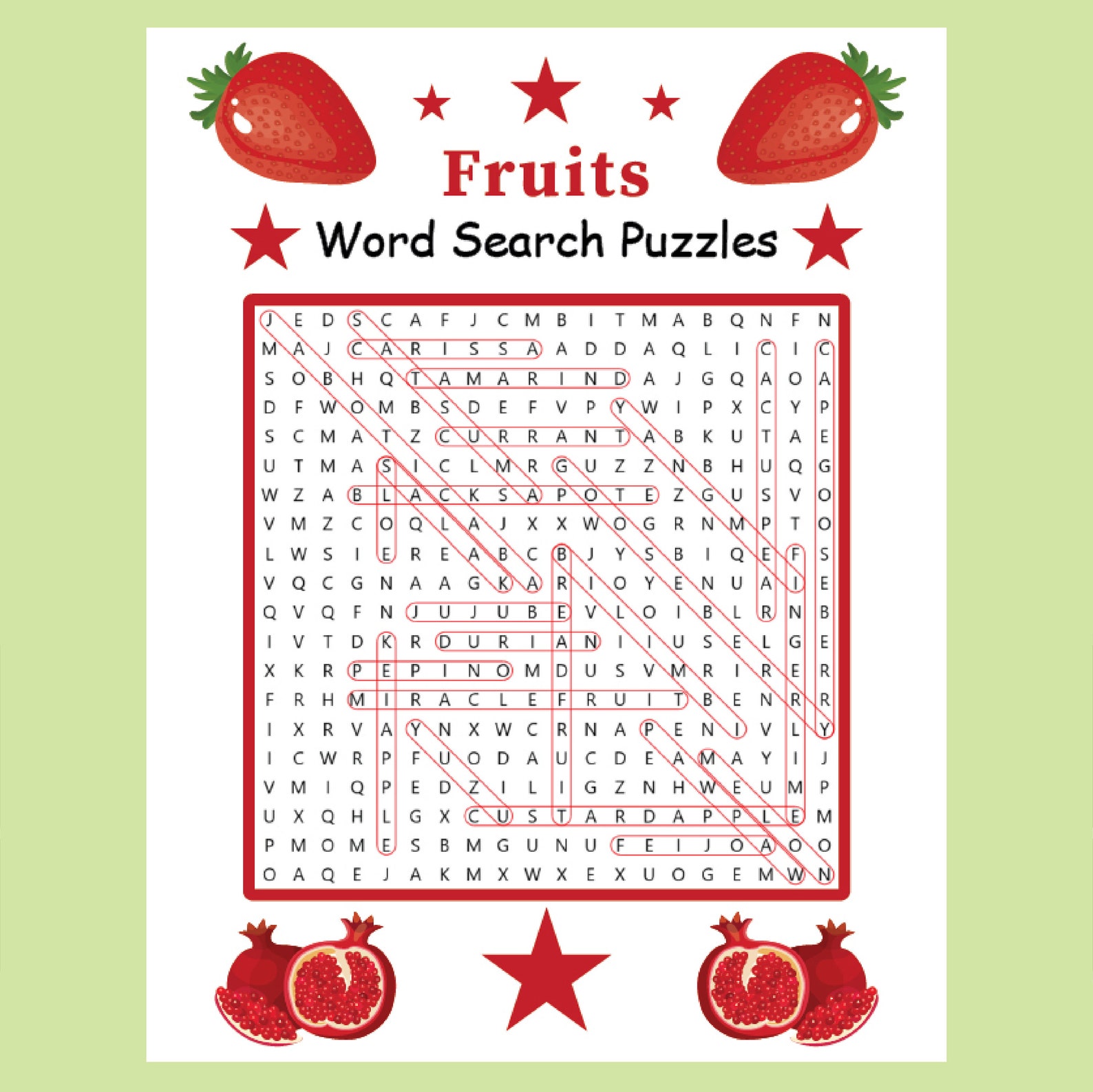 Fruits Word Search Puzzle Worksheet Activity 100 Printable Puzzle Pages ...