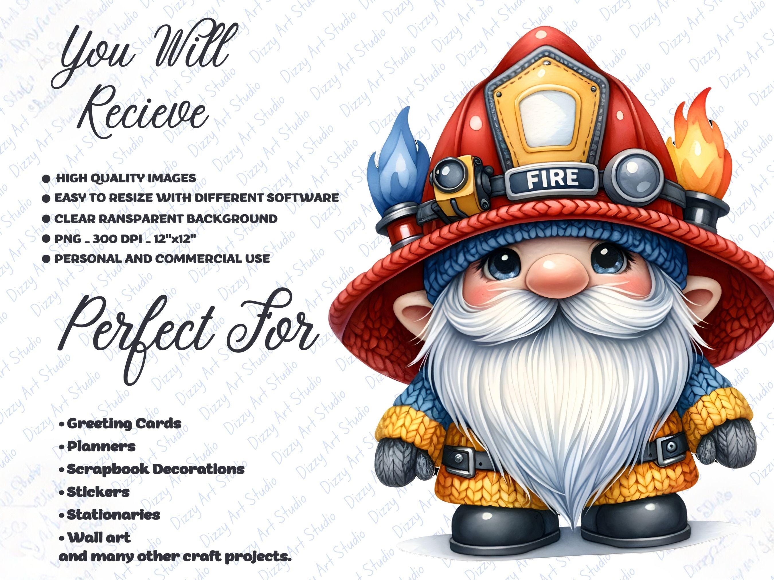 Watercolor Firefighter Gnomes PNG, Fireman Gnomes Clipart, Fire Truck ...