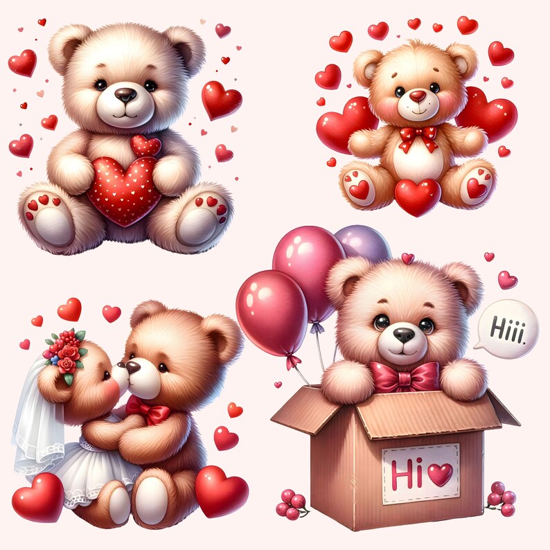 29 Valentines Teddy Bear Clipart Bundle, Bear Valentines Day Love PNG ...