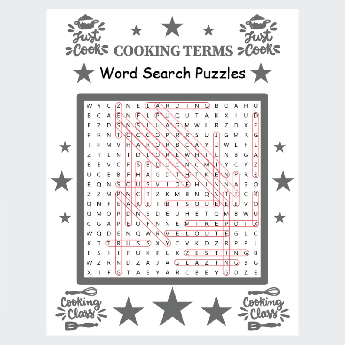 Cooking Terms Word Search Puzzle Worksheet Activity 100 Printable ...