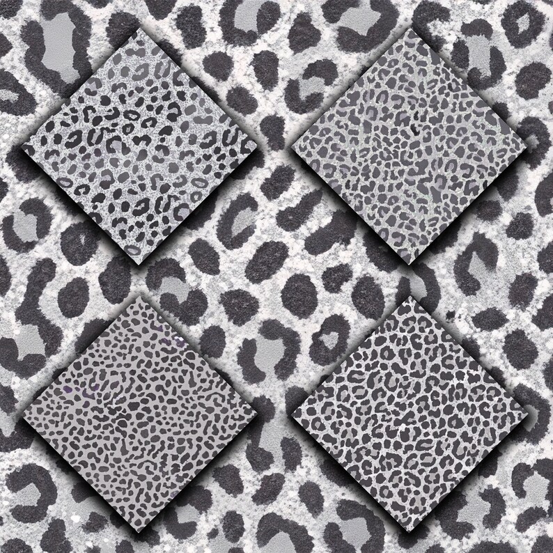 Gray Iridescent Leopard Print Digital Paper, 12x12 300 Dpi, Fur Leopard ...