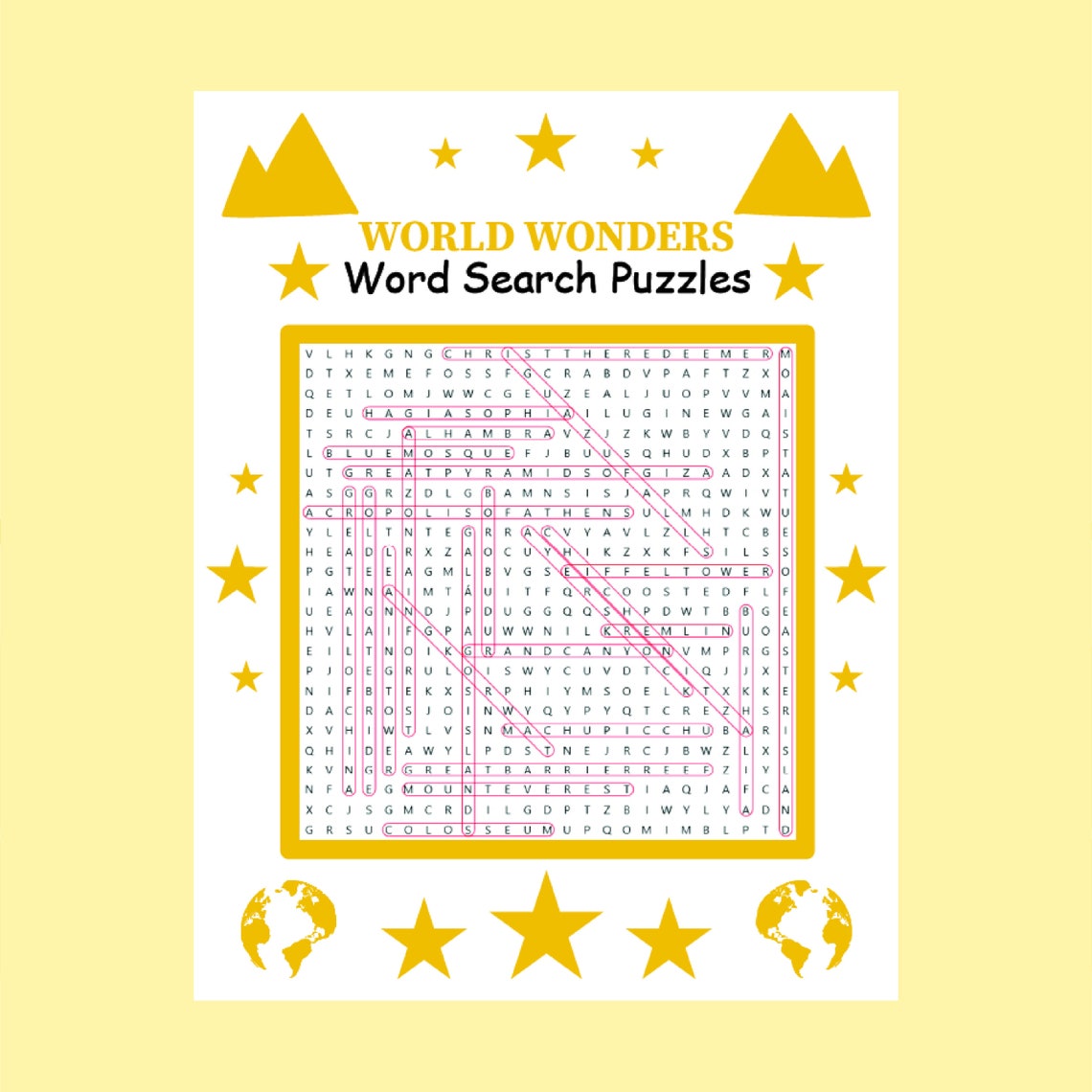 World Wonders Word Search Puzzle Worksheet Activity | 100 Printable ...