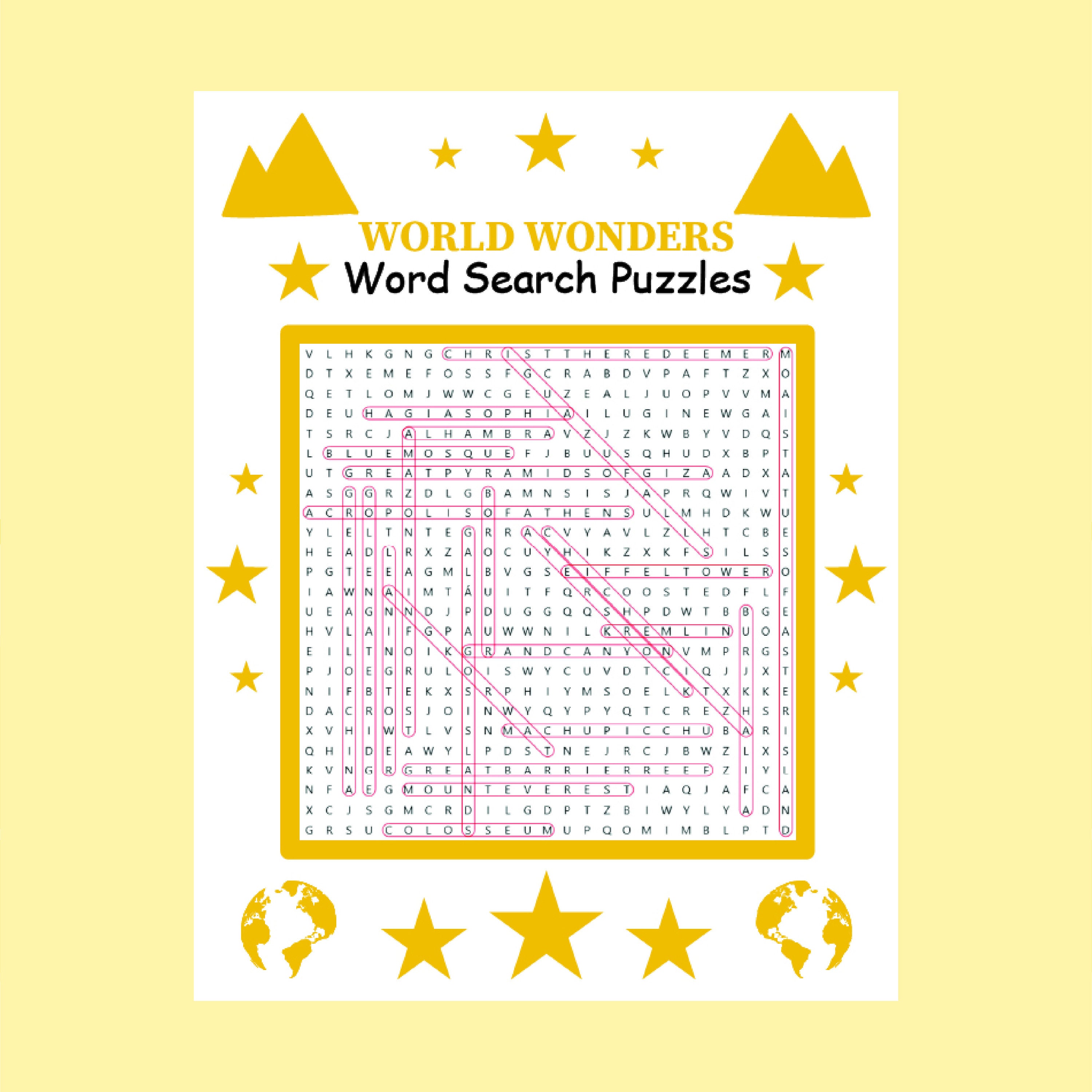 World Wonders Word Search Puzzle Worksheet Activity | 100 Printable ...