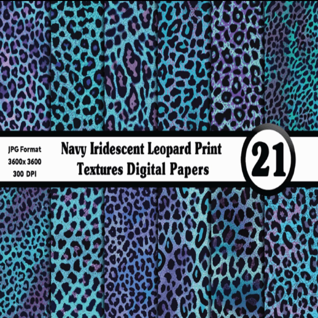 Navy Iridescent Leopard Print Digital Paper, 12x12 300 Dpi, Fur Leopard ...