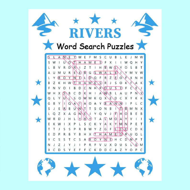 Rivers Word Search Puzzle Worksheet Activity | 100 Printable Puzzle ...