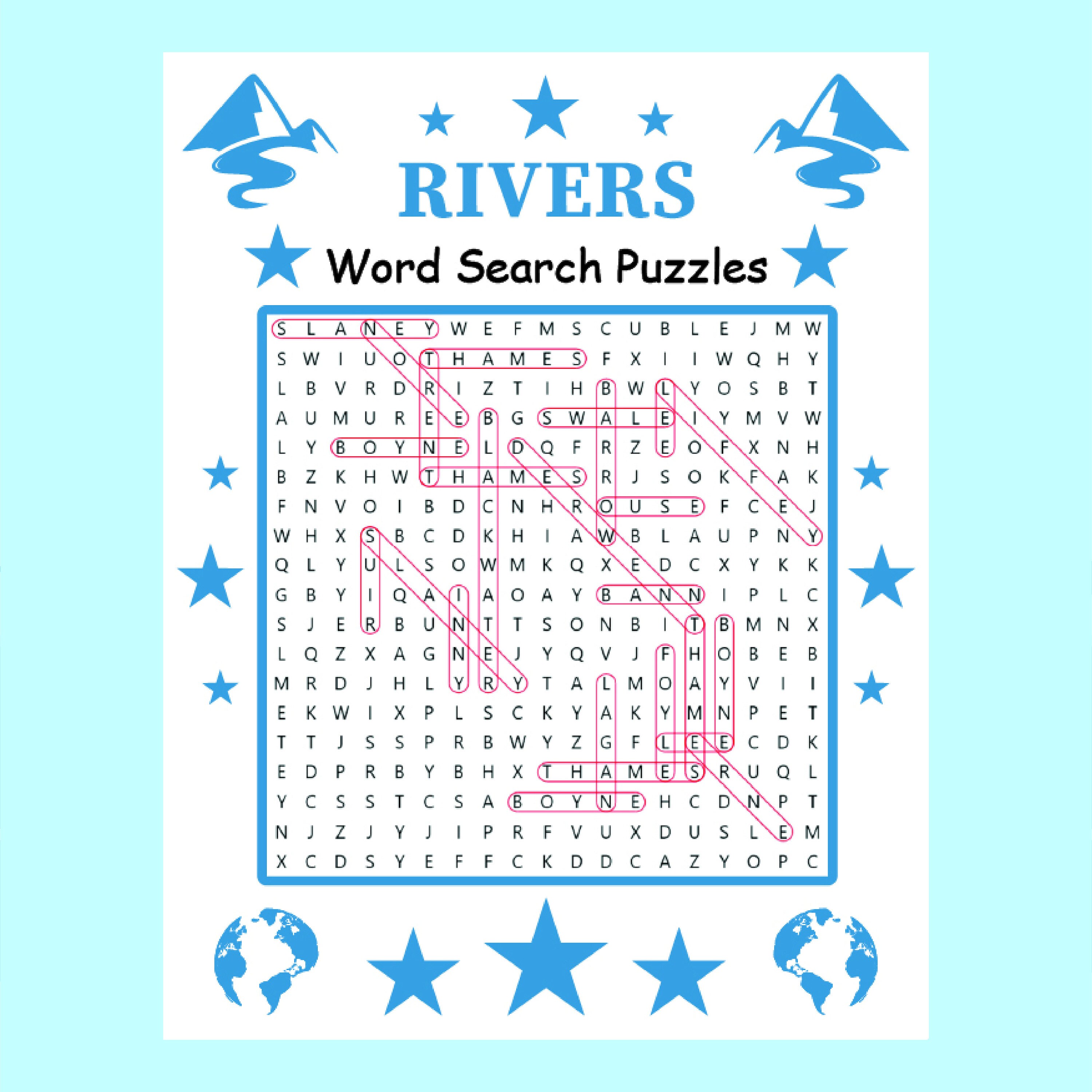 Rivers Word Search Puzzle Worksheet Activity | 100 Printable Puzzle ...