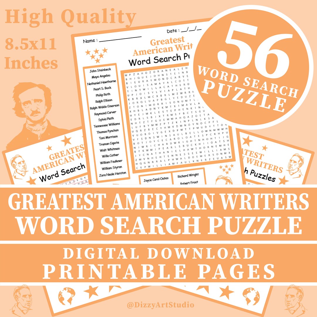 American Writers Word Search Puzzle Worksheet Activity | Printable ...