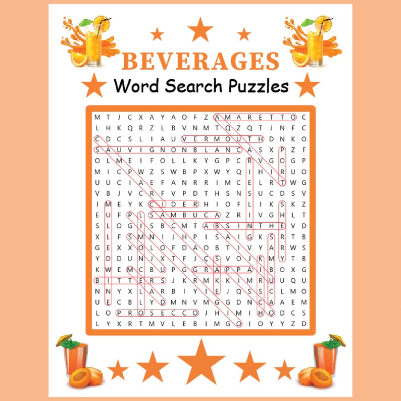 Beverages Word Search Puzzle Worksheet Activity | 100 Printable Puzzle ...