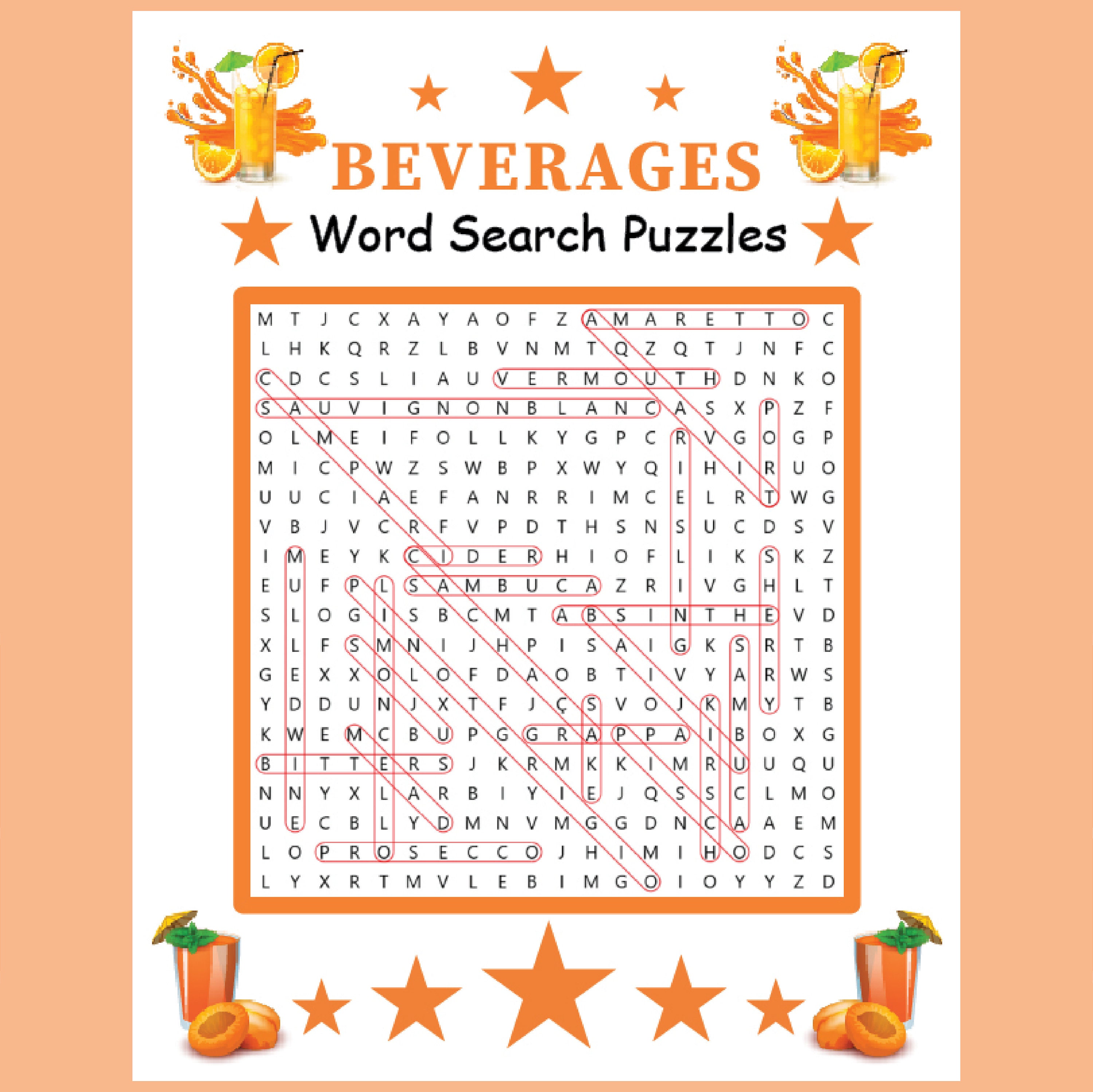 Beverages Word Search Puzzle Worksheet Activity 100 Printable Puzzle ...